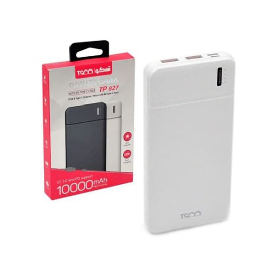پاور بانک تسکو ظرفیت ۱۰۰۰۰ میلی آمپر مدل TSCO TP 827 QC3 PD 18W - فروشگاه اینترنتی هپسی