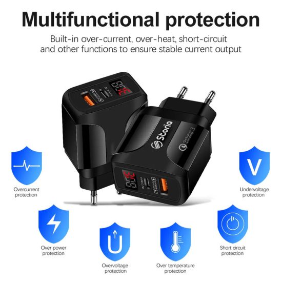 شارژر دیواری 38 وات استوریا مدل Storia travel charger PD+QC3 ST-BC01 38W - فروشگاه اینترنتی هپسی